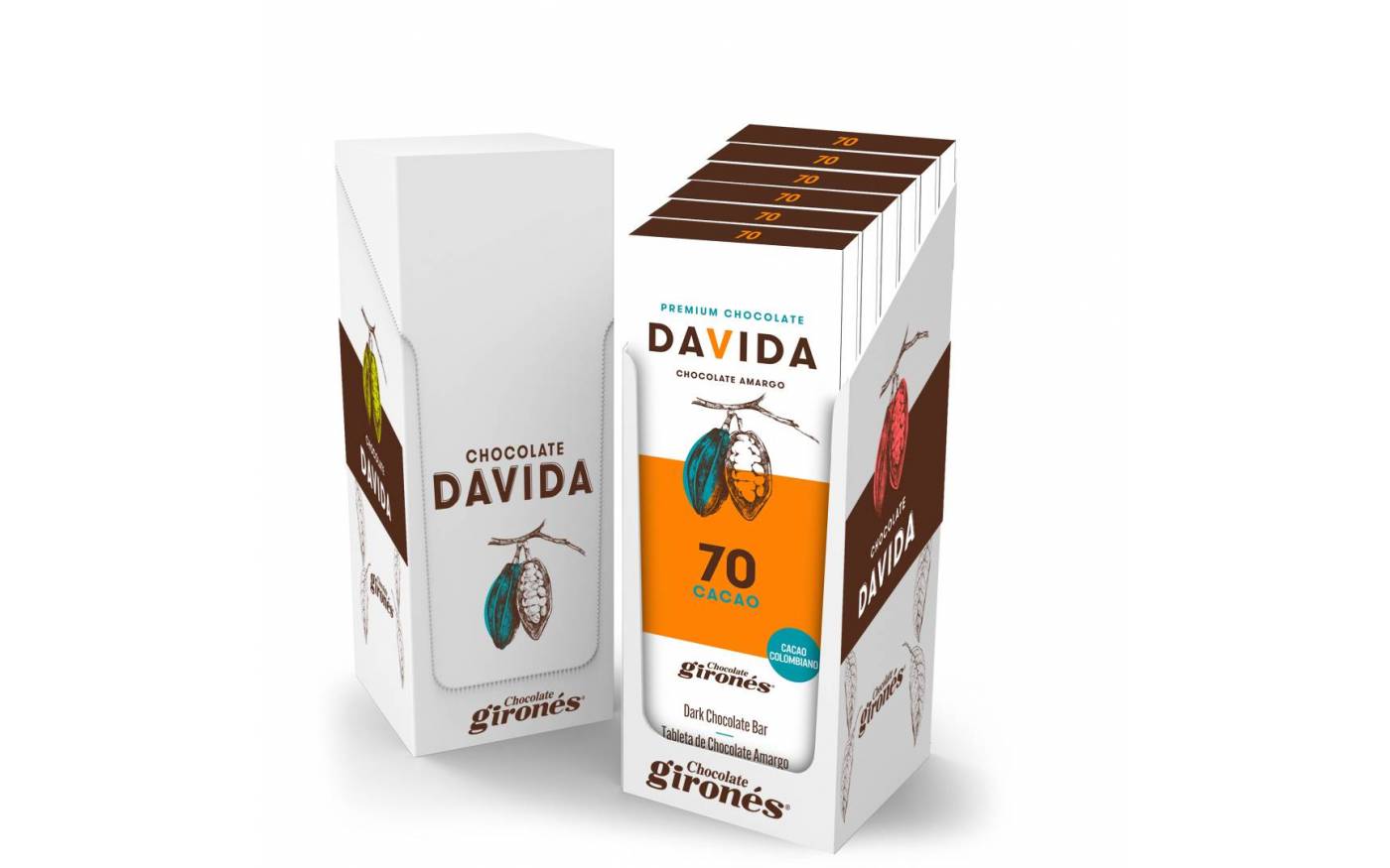 Chocolats DAVIDA - Display x 6 Tablette 70% de cacao