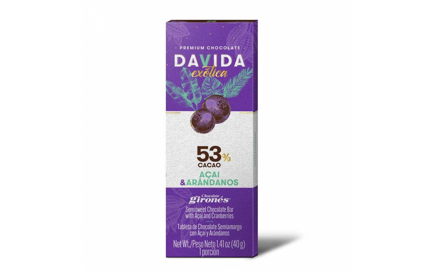 Chocolats DAVIDA - Tablette Açaï et Bleuets 53% cacao